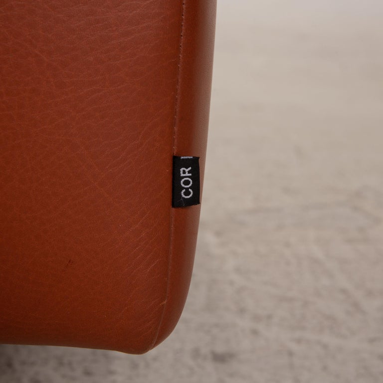 COR Arthe Leather Sofa Set Brown 2x Two-Seater Stool For Sale at 1stDibs