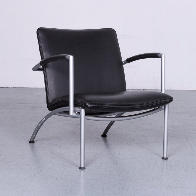COR Pando Leather Armchair Black One-Seat with Foot-Stool at 1stDibs