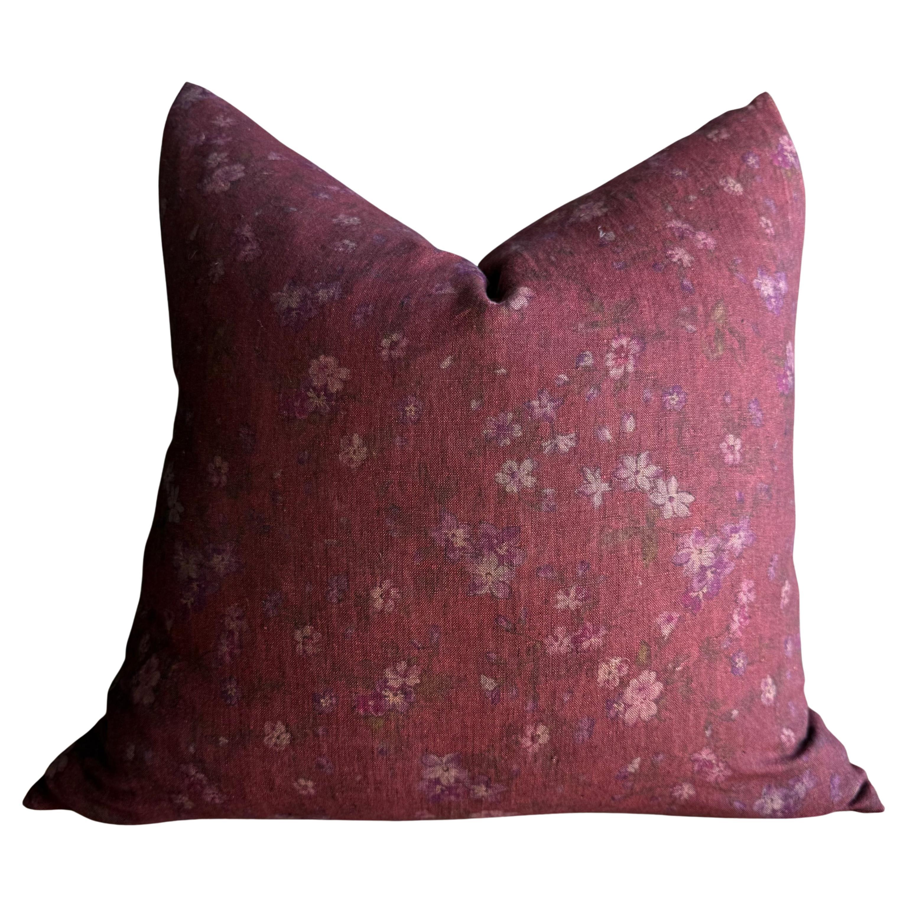 Burgundy Red Embroidered Silk Pillow Feather Down Insert For Sale at ...