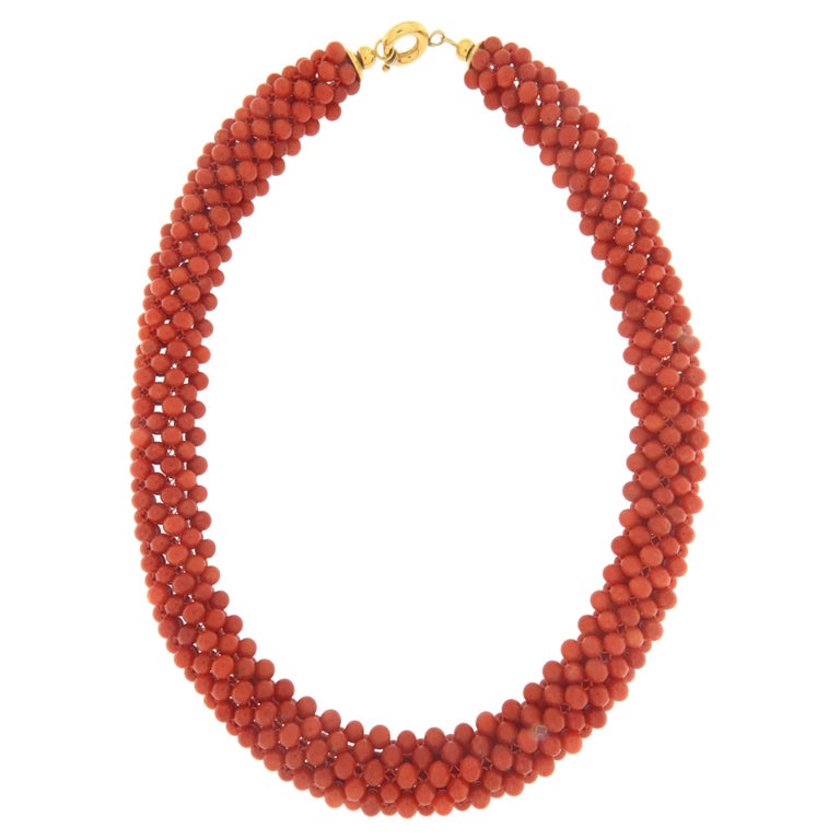 Coral 18 Karat Yellow Gold Choker Necklace For Sale at 1stDibs