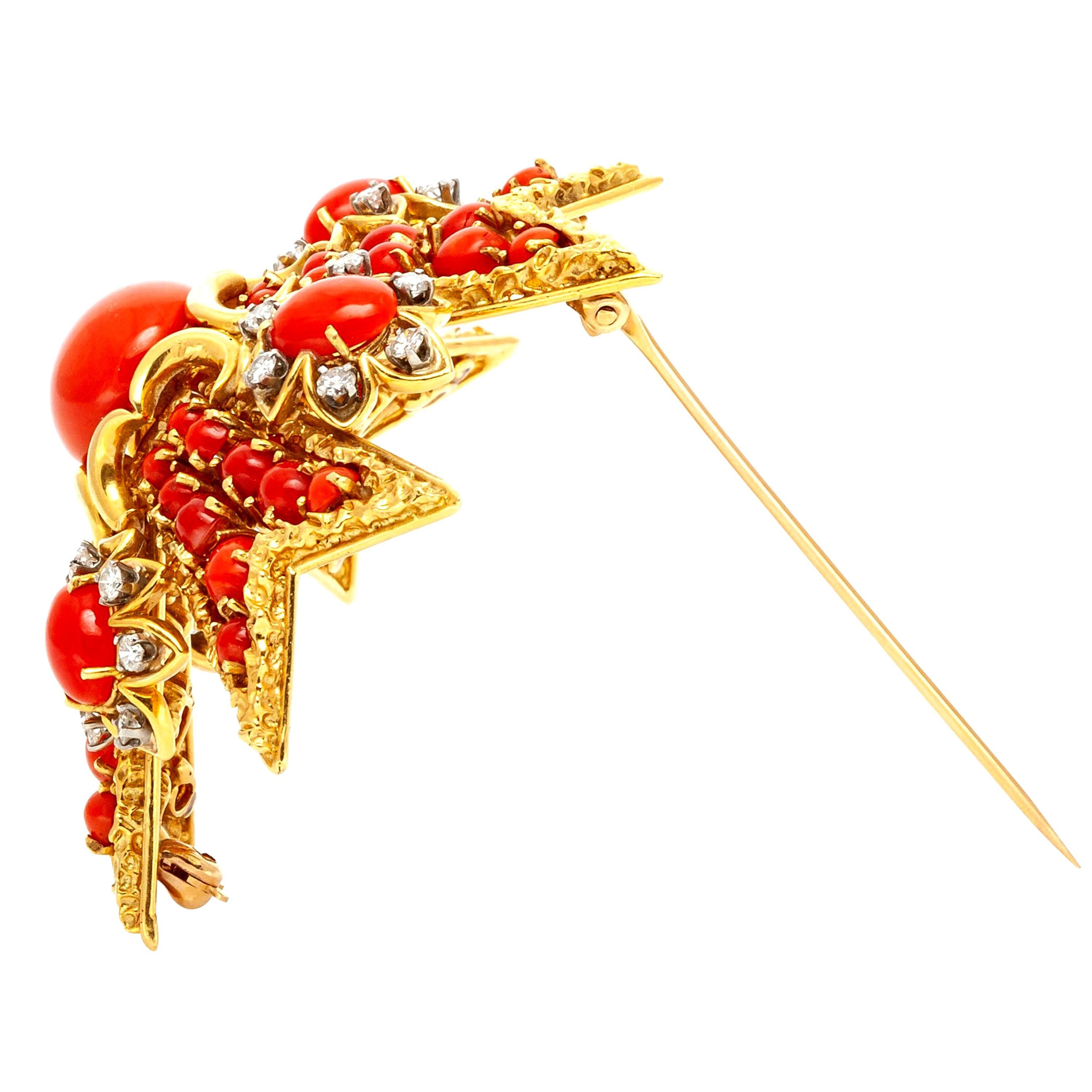 SORAB and ROSHI Coral Octopus Pin with Chrysophrase For Sale at 1stDibs