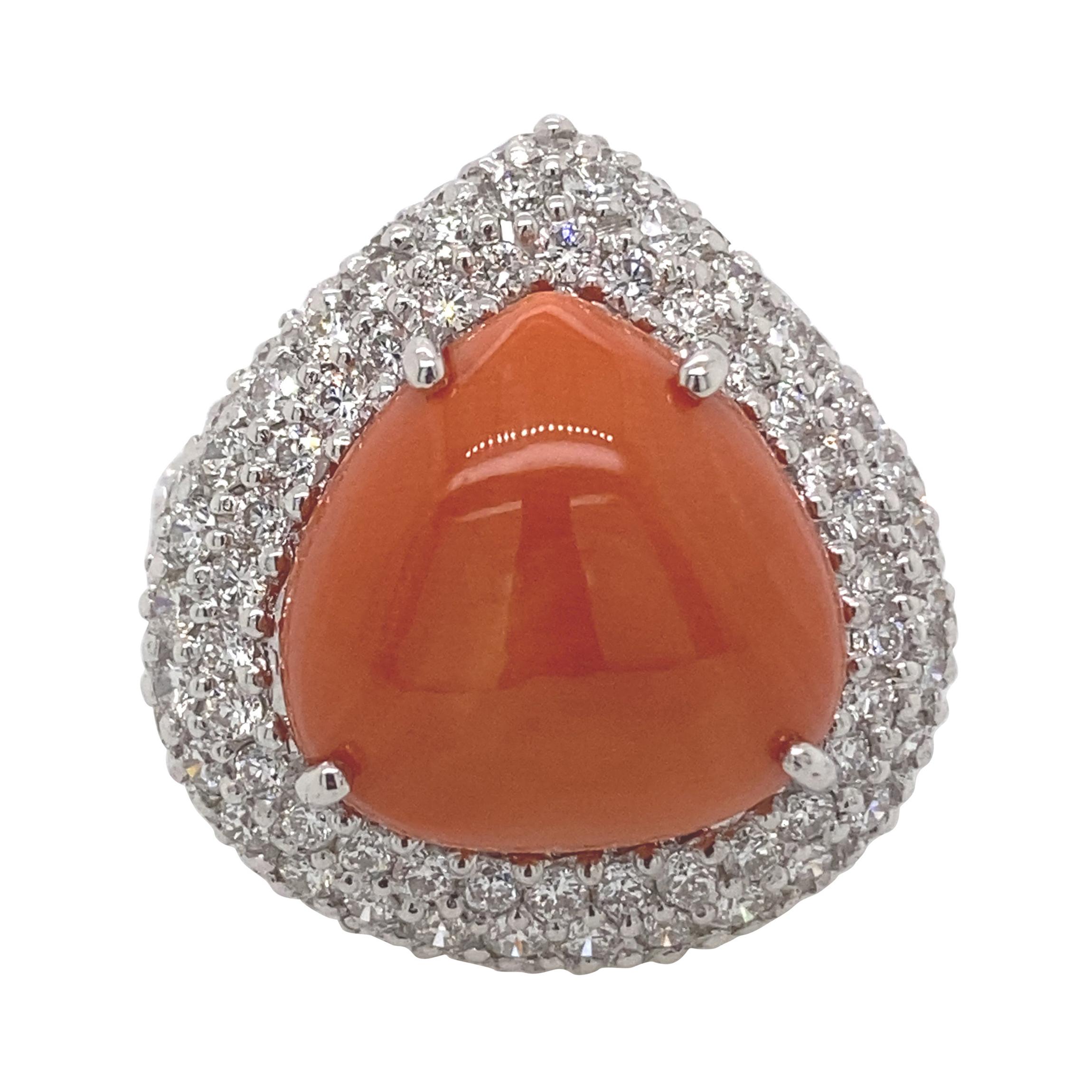 Coral Diamond White Gold Ring For Sale at 1stDibs