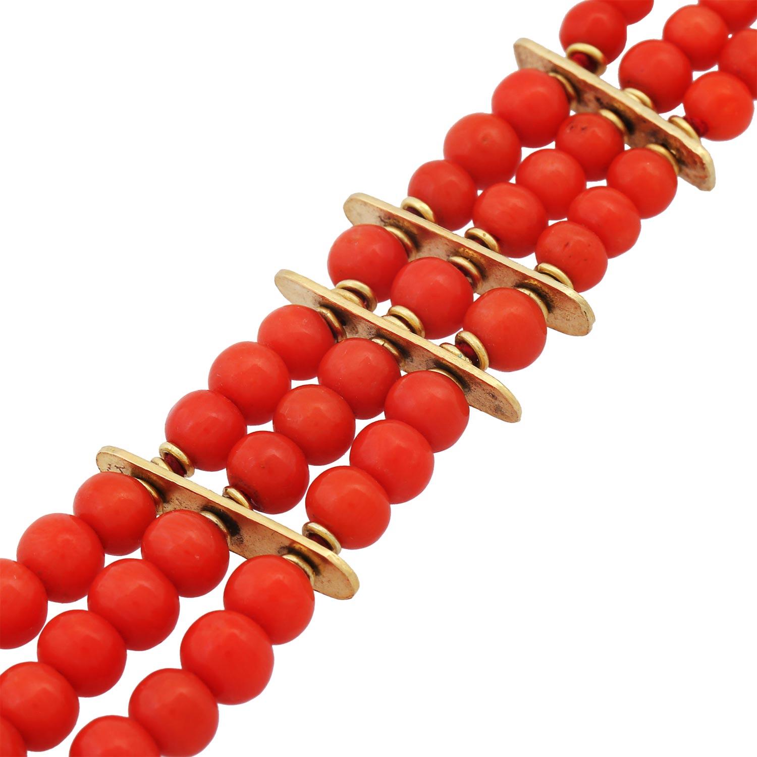 Coral Bracelet 3 Rows For Sale at 1stDibs