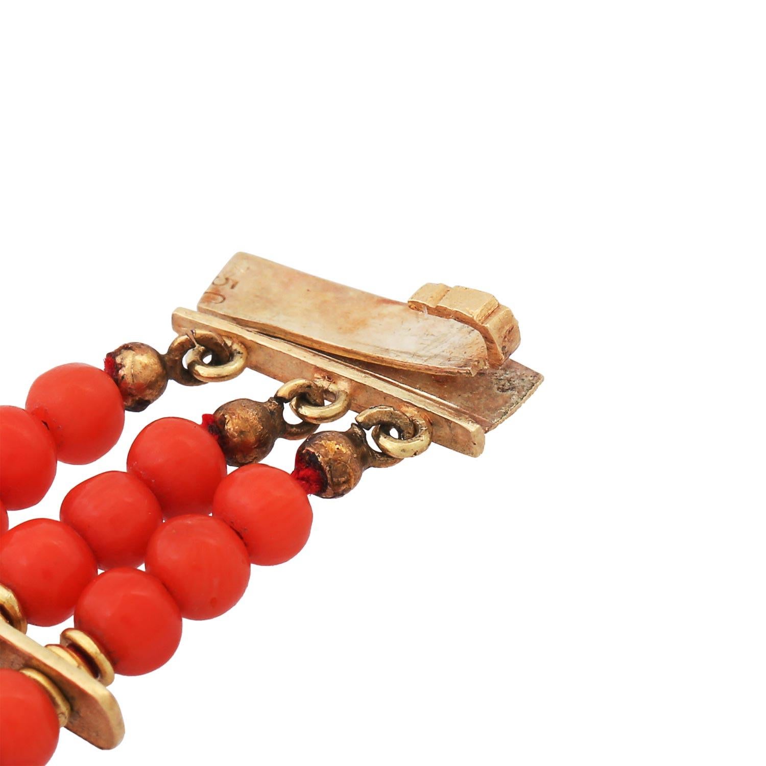Coral Bracelet 3 Rows For Sale at 1stDibs