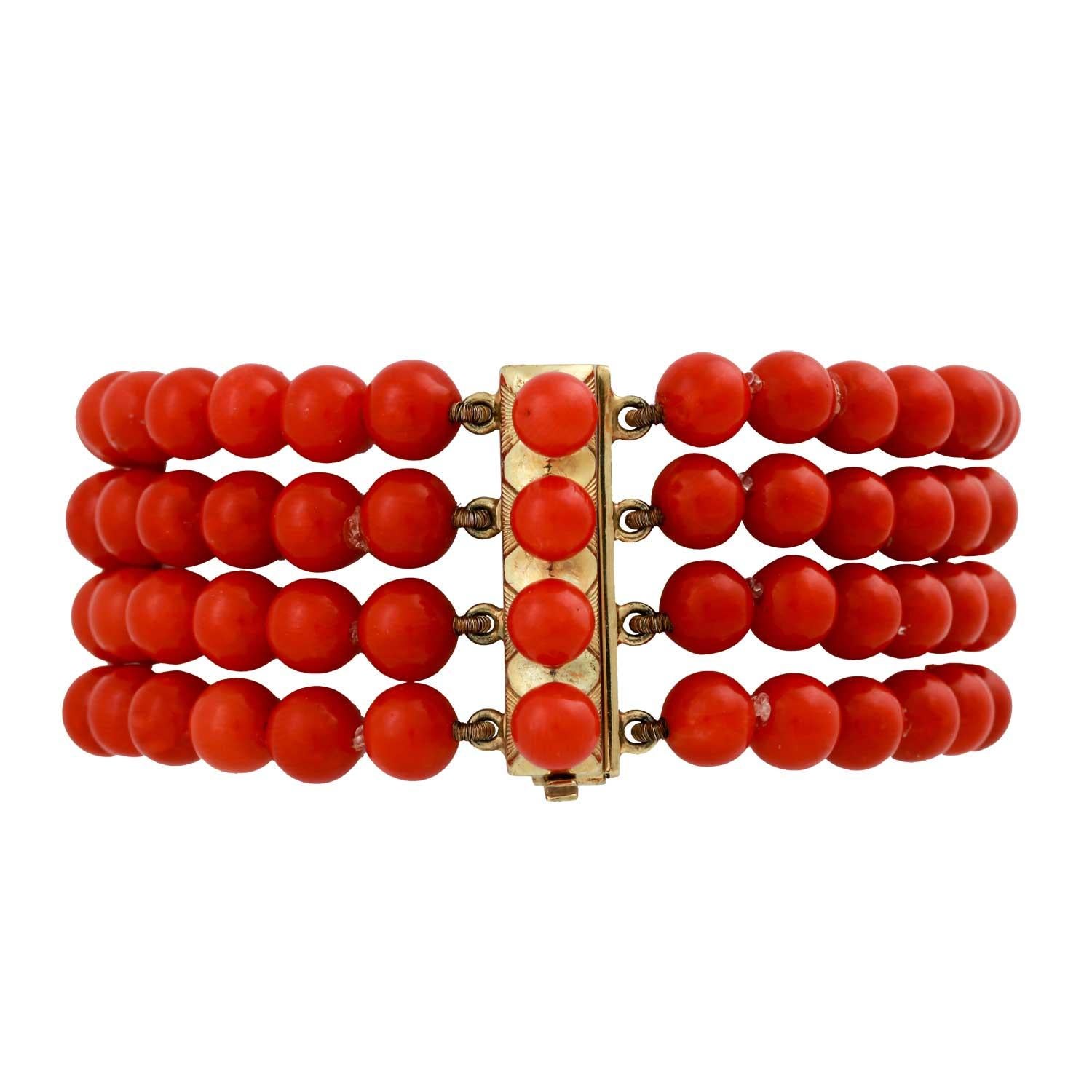 Coral Bracelet 4 Rows For Sale at 1stDibs