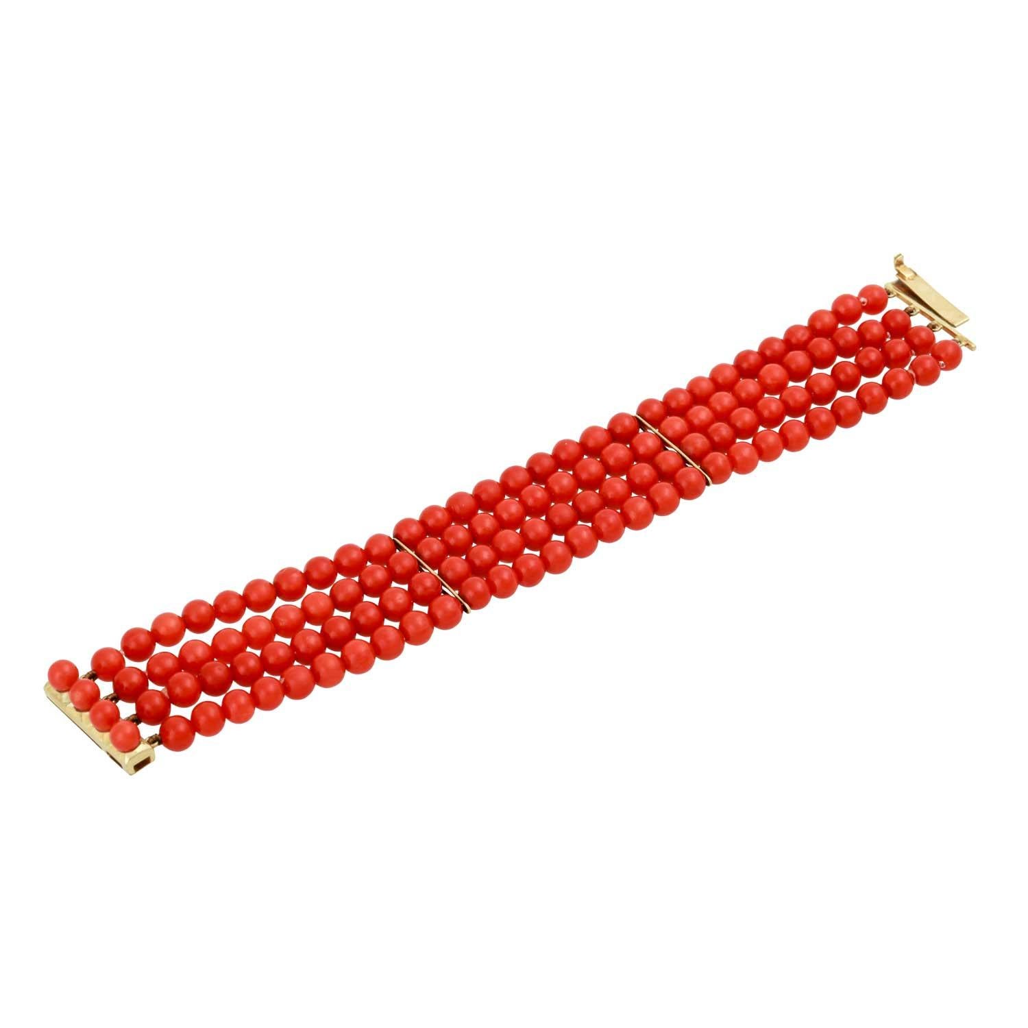 Coral Bracelet 4 Rows For Sale at 1stDibs