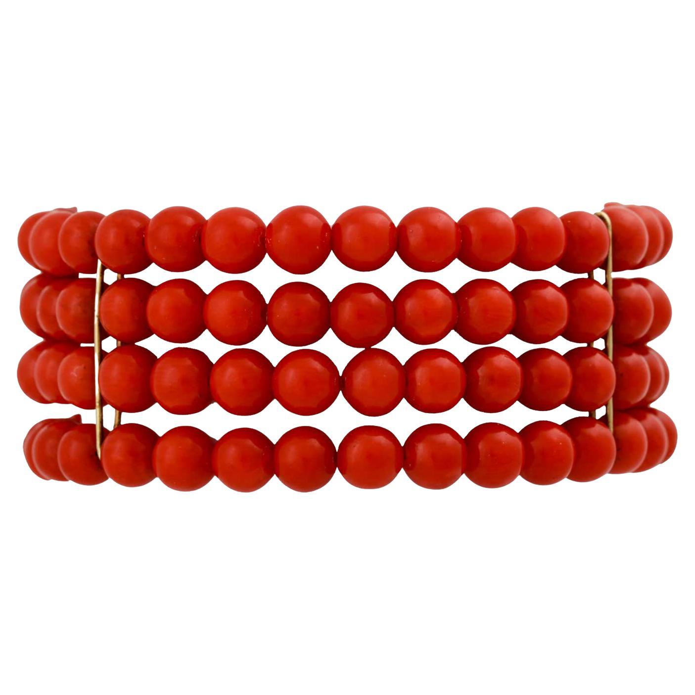 Coral Bracelet 4 Rows For Sale at 1stDibs
