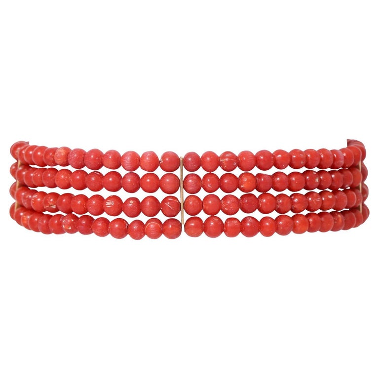 Coral Bracelet 4 Rows For Sale at 1stDibs