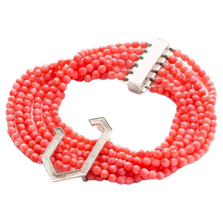 Coral Bracelet, Geometric Sterling Silver Charm, Handmade in Historic ...