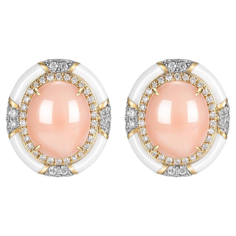 Coral Diamond Enamel Earring in 18 Karat Yellow Gold For Sale at 1stDibs
