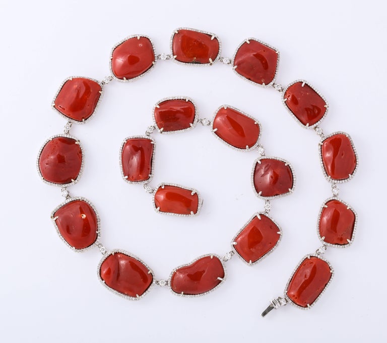 Coral Diamond Gold Necklace at 1stDibs