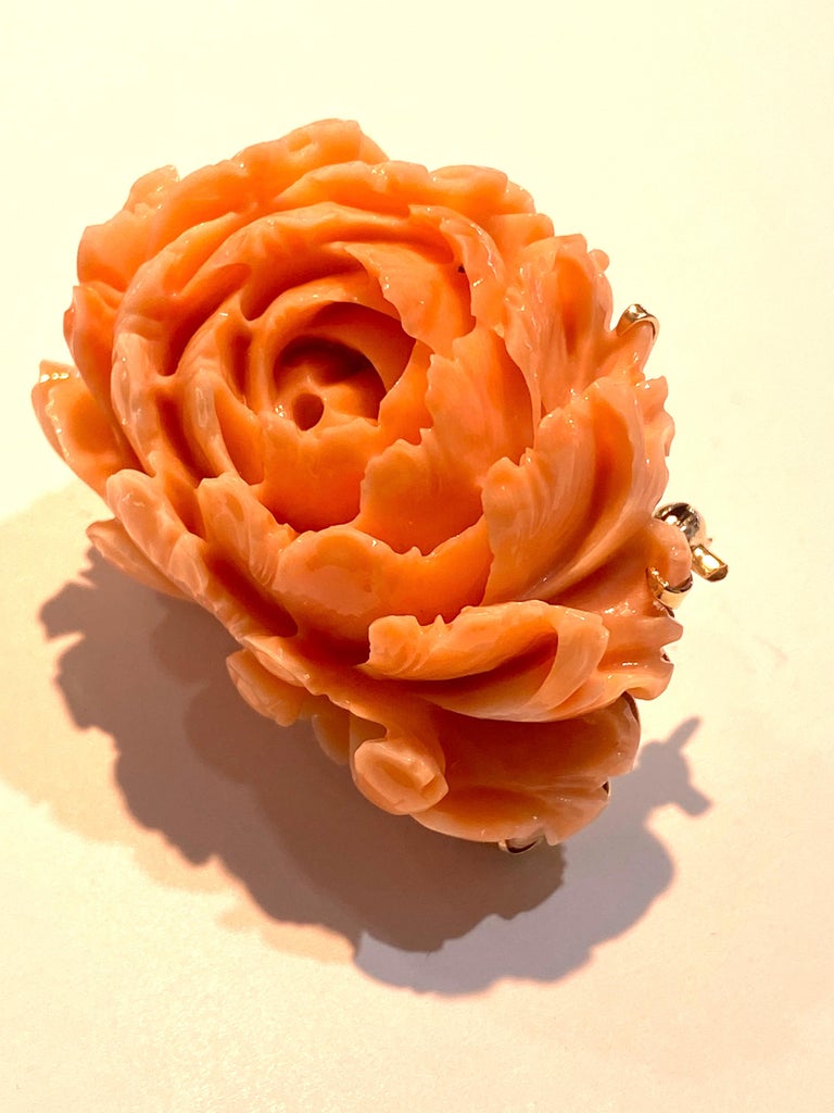 Coral Lotus Flower 18 Karat Yellow Gold Pin Circa 1980's For Sale at ...
