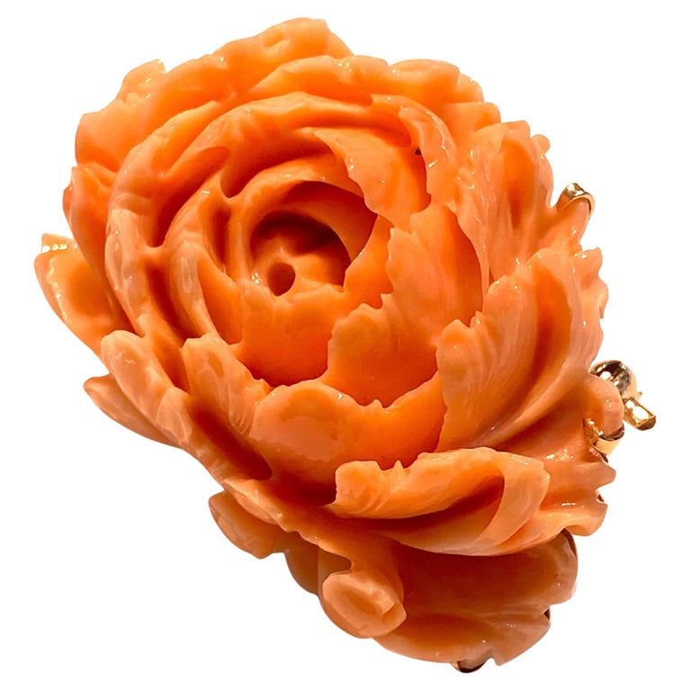 Coral Lotus Flower 18 Karat Yellow Gold Pin Circa 1980's For Sale at ...