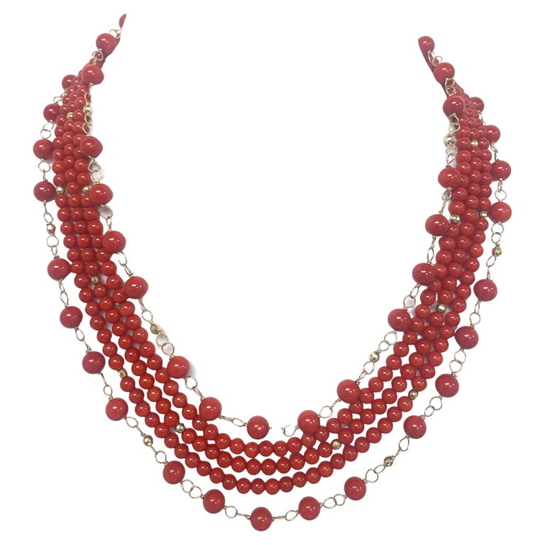 Coral Multi-Strand Paradizia Necklace For Sale at 1stDibs