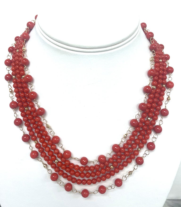 Coral Multi-Strand Paradizia Necklace For Sale at 1stDibs