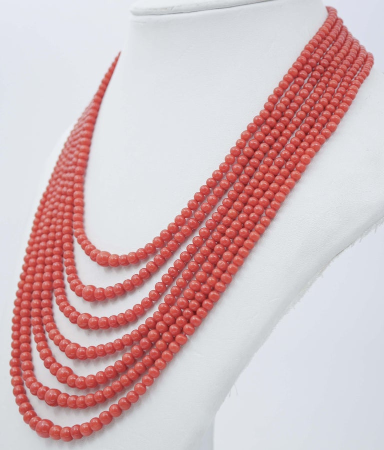 Coral, Multi-Strands Necklace For Sale at 1stDibs