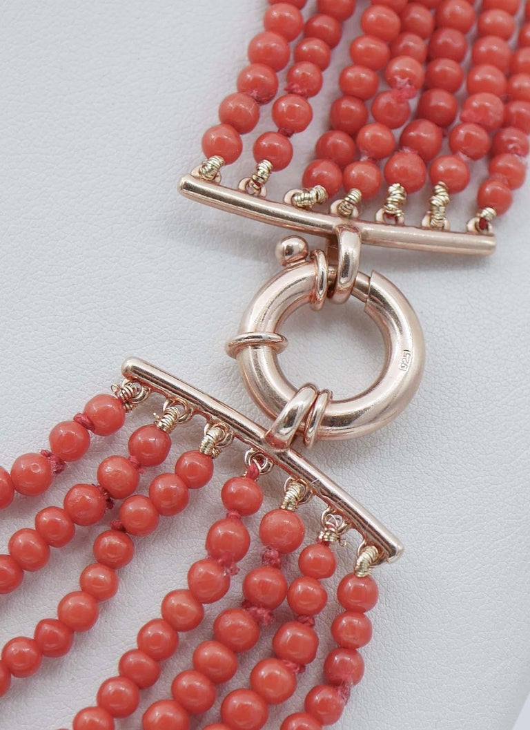 Coral, Multi-Strands Necklace For Sale at 1stDibs