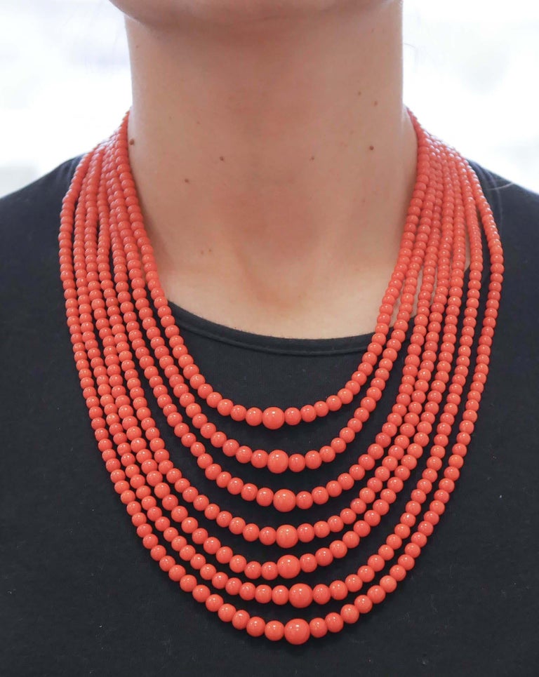 Coral, Multi-Strands Necklace For Sale at 1stDibs
