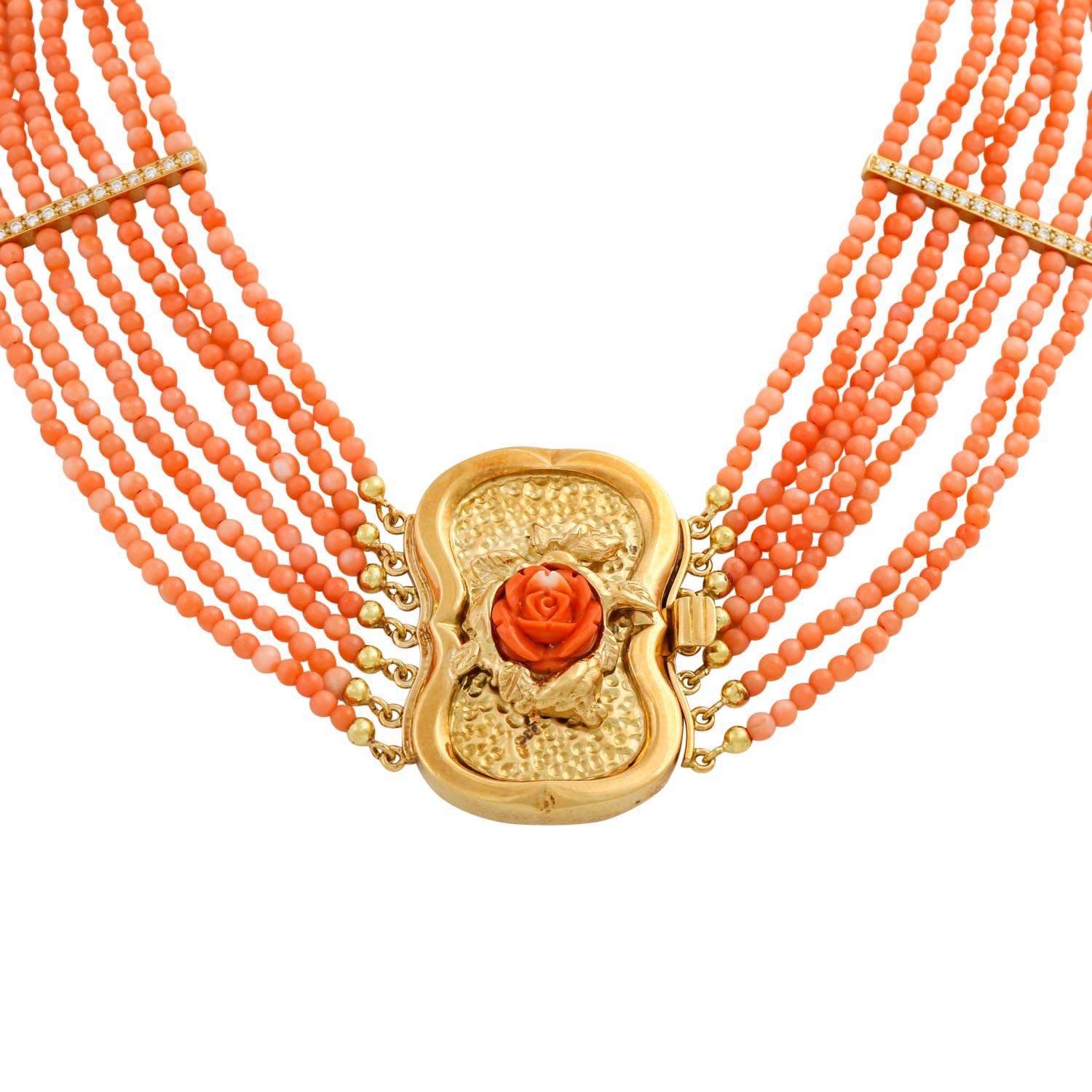Coral Necklace with Unusual Clasp For Sale at 1stDibs