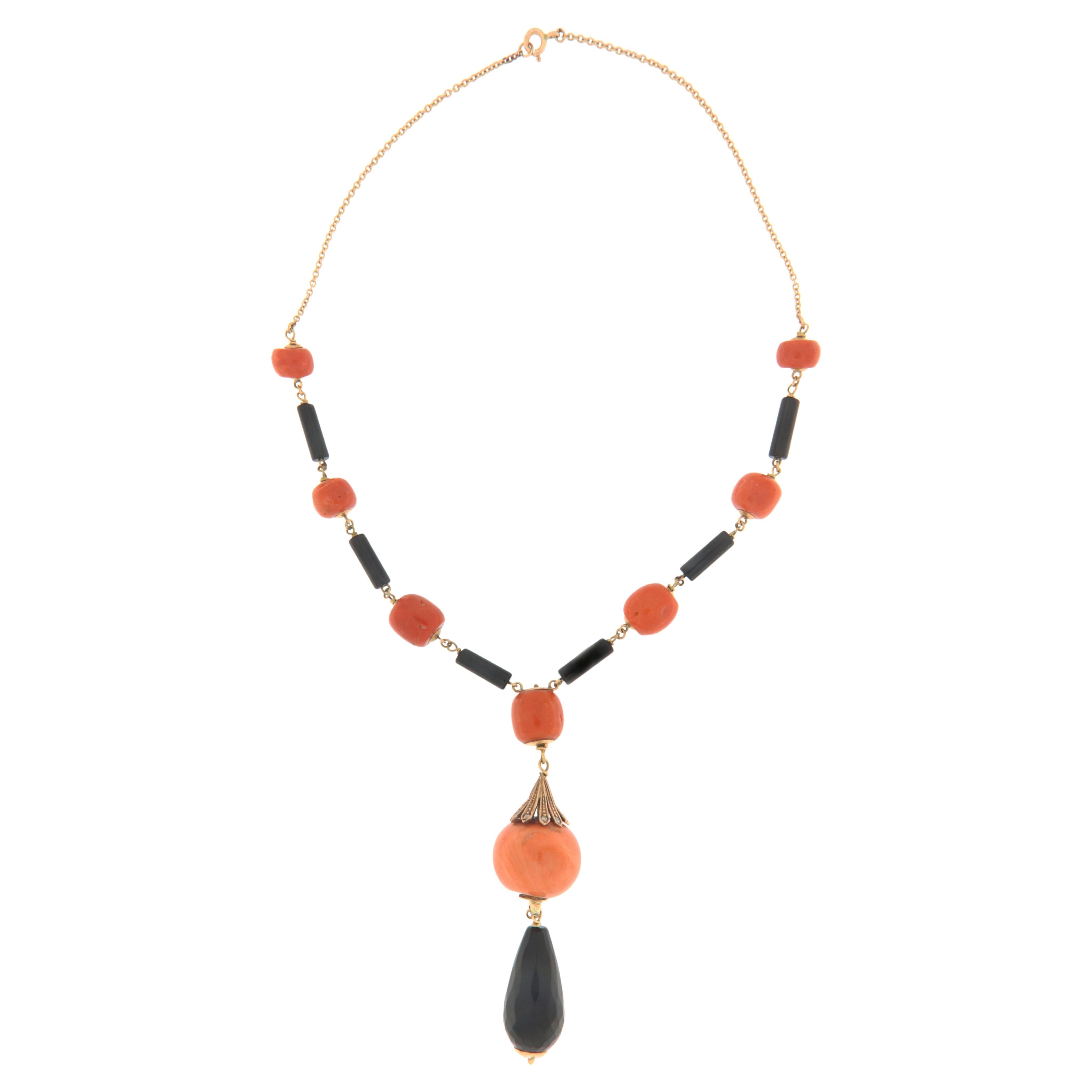 Coral Lapis Diamonds Citrine 14 Karat Yellow Gold Pendant Necklace For ...