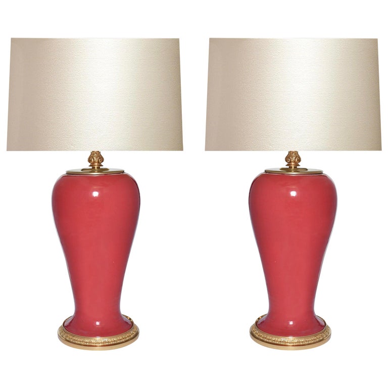 Coral Red Glazed Porcelain Lamps For Sale at 1stDibs