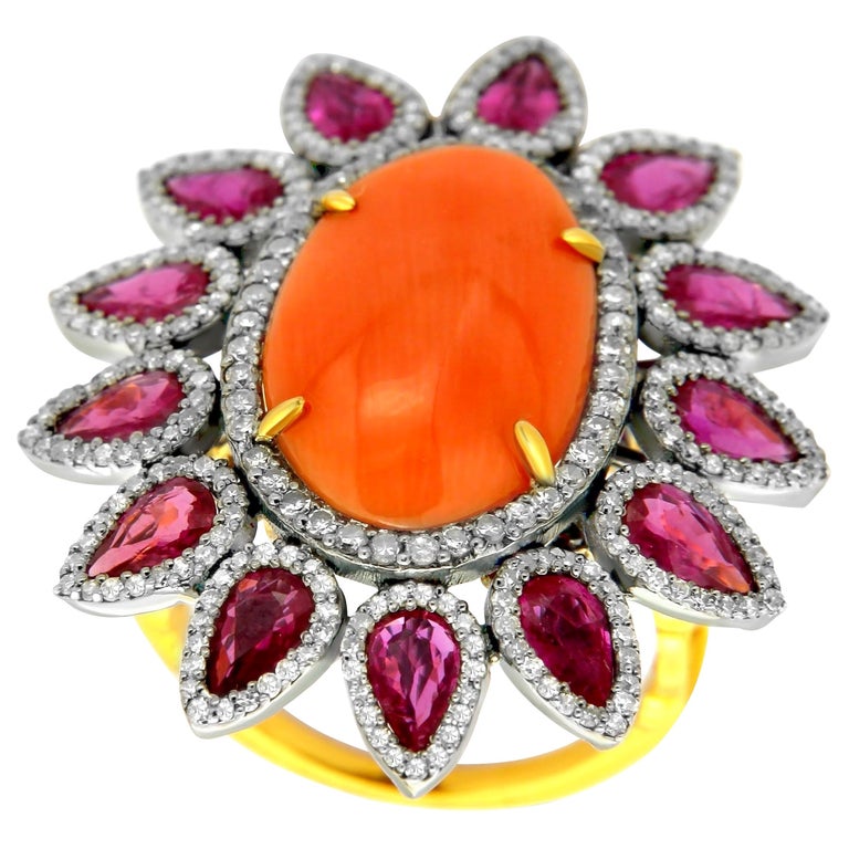 Customizable Coral Ruby Diamond Ring For Sale at 1stDibs