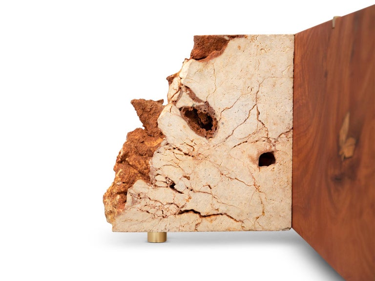 Coral Slab with Quartz Particles, Brass and Mahogany Block Coffee ...