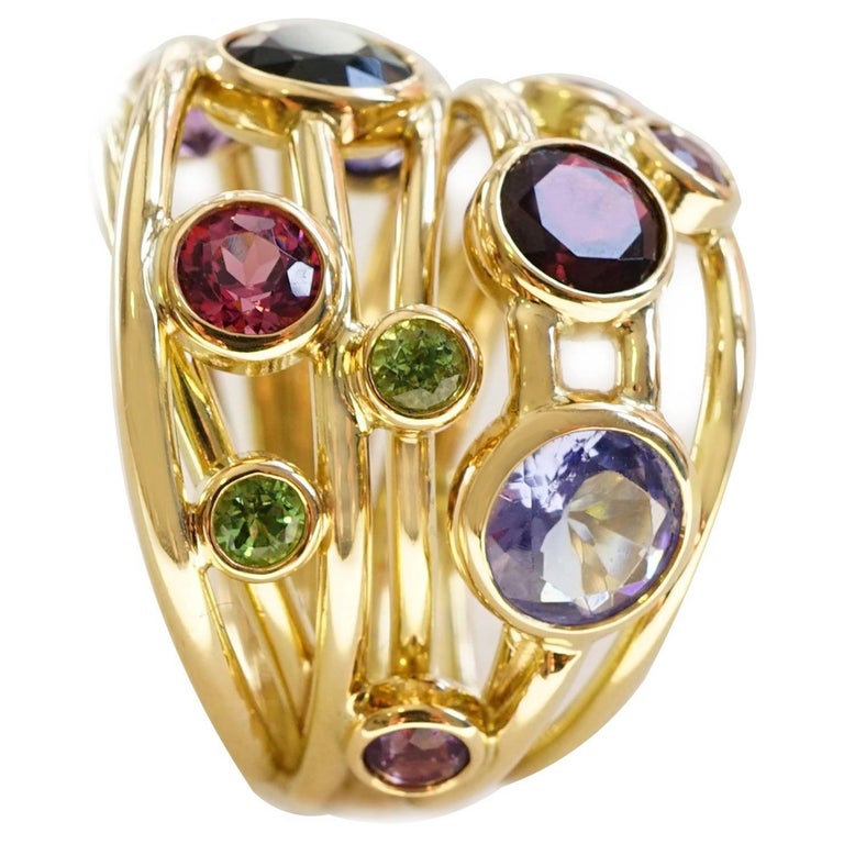 Coralie Van Caloen 18 Carat Yellow Gold Multi-Color Stones Band Ring at ...