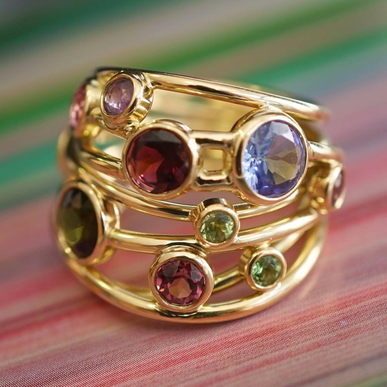 Coralie Van Caloen 18 Carat Yellow Gold Multi-Color Stones Band Ring at ...
