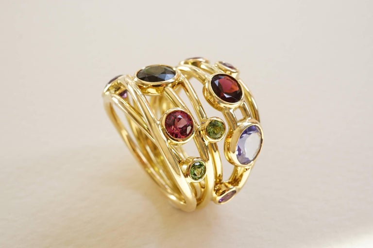 Coralie Van Caloen 18 Carat Yellow Gold Multi-Color Stones Band Ring at ...