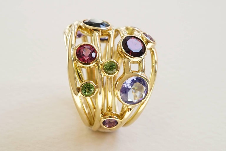 Coralie Van Caloen 18 Carat Yellow Gold Multi-Color Stones Band Ring at ...