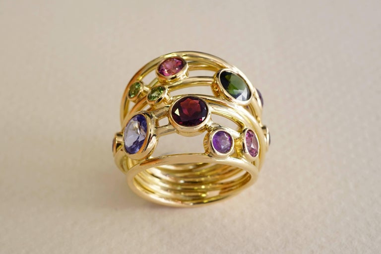 Coralie Van Caloen 18 Carat Yellow Gold Multi-Color Stones Band Ring at ...