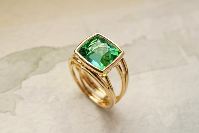 18k Yellow Gold With Green Blue Tourmaline Rope Band Ring For Sale at ...