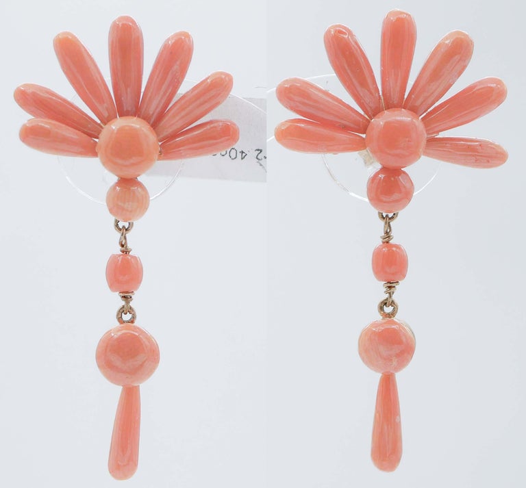 Coral, Rose Gold Dangle Earrings For Sale at 1stDibs