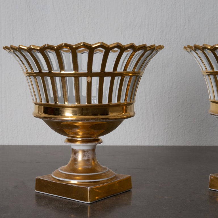 Corbeille Vase Pair of Swedish Porcelain Rörstrand White Gilded, Sweden ...