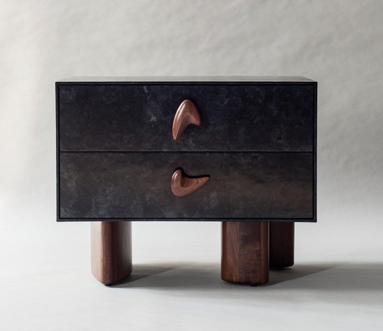 Corbu Bedside Tables by DeMuro Das in Charcoal Carta and Solid Walnut ...