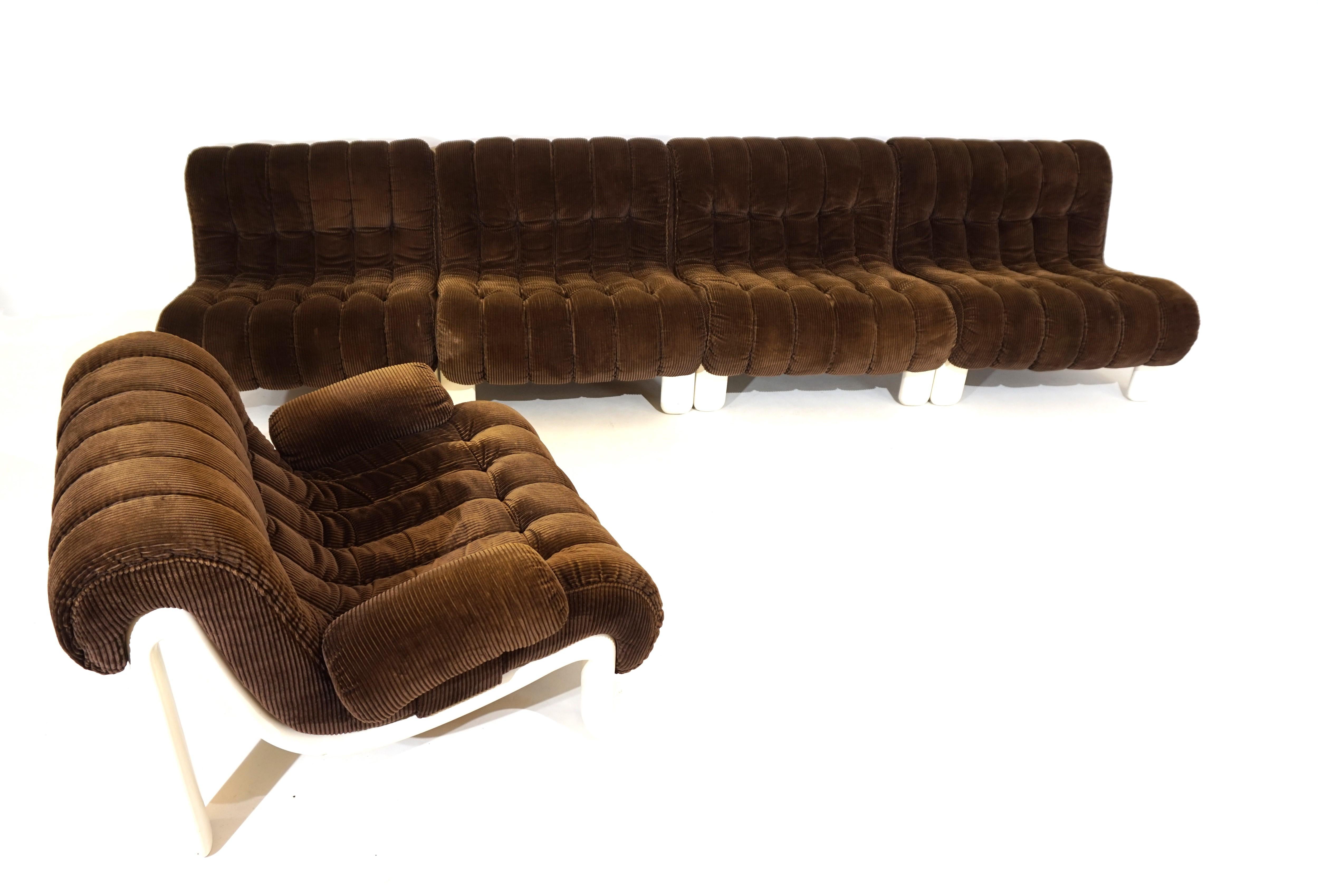 Cord modular sofa with 5 elements, 1970 For Sale at 1stDibs