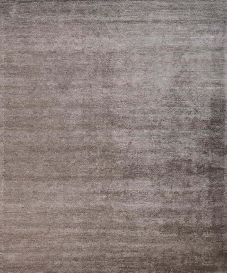 CORDUROY Hand Knotted Modern Silk Rug in Beige, Silver and Grey colours ...