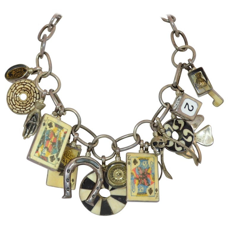 Coreen Cordova Sterling Silver Charm Chain Necklace with Playing Cards ...