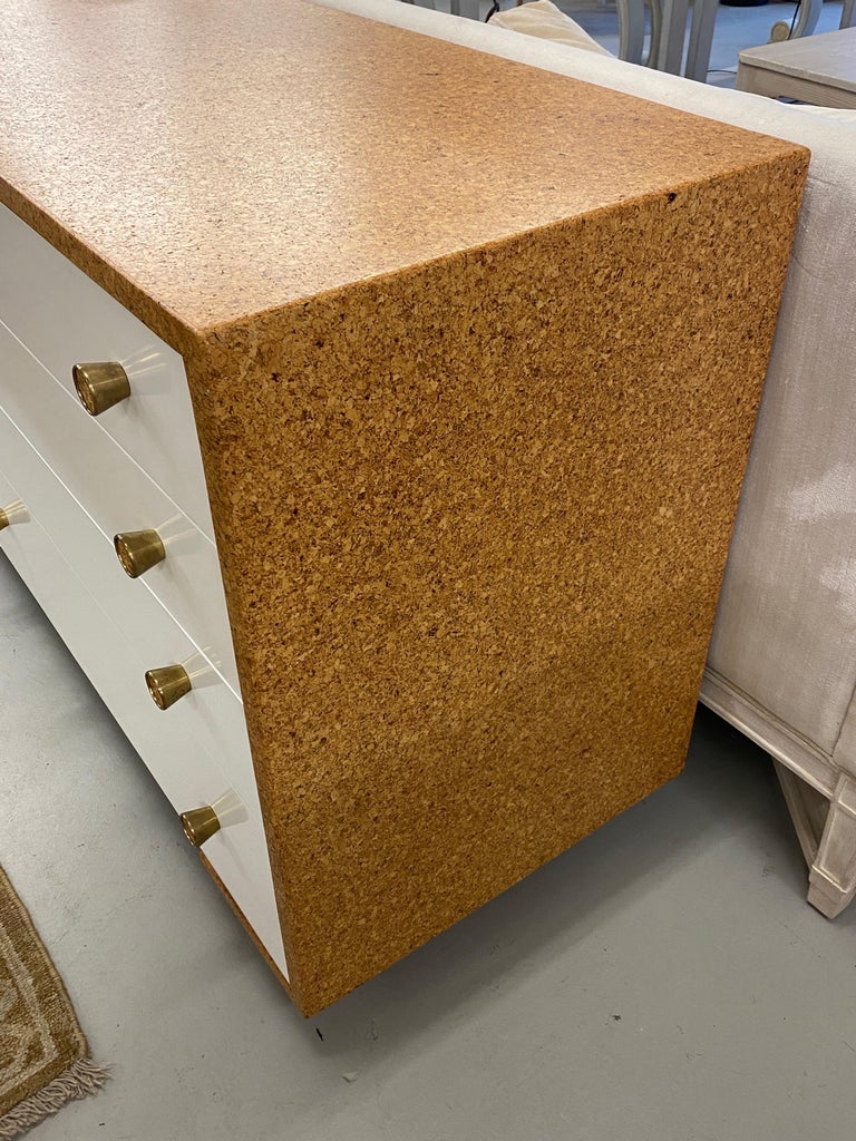 Cork and White Lacquer 9 Drawer Mid-Century Dresser For Sale at 1stDibs