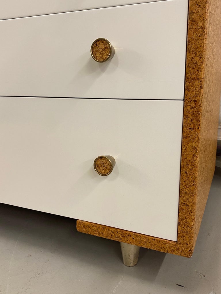 Cork and White Lacquer 9 Drawer Mid-Century Dresser For Sale at 1stDibs