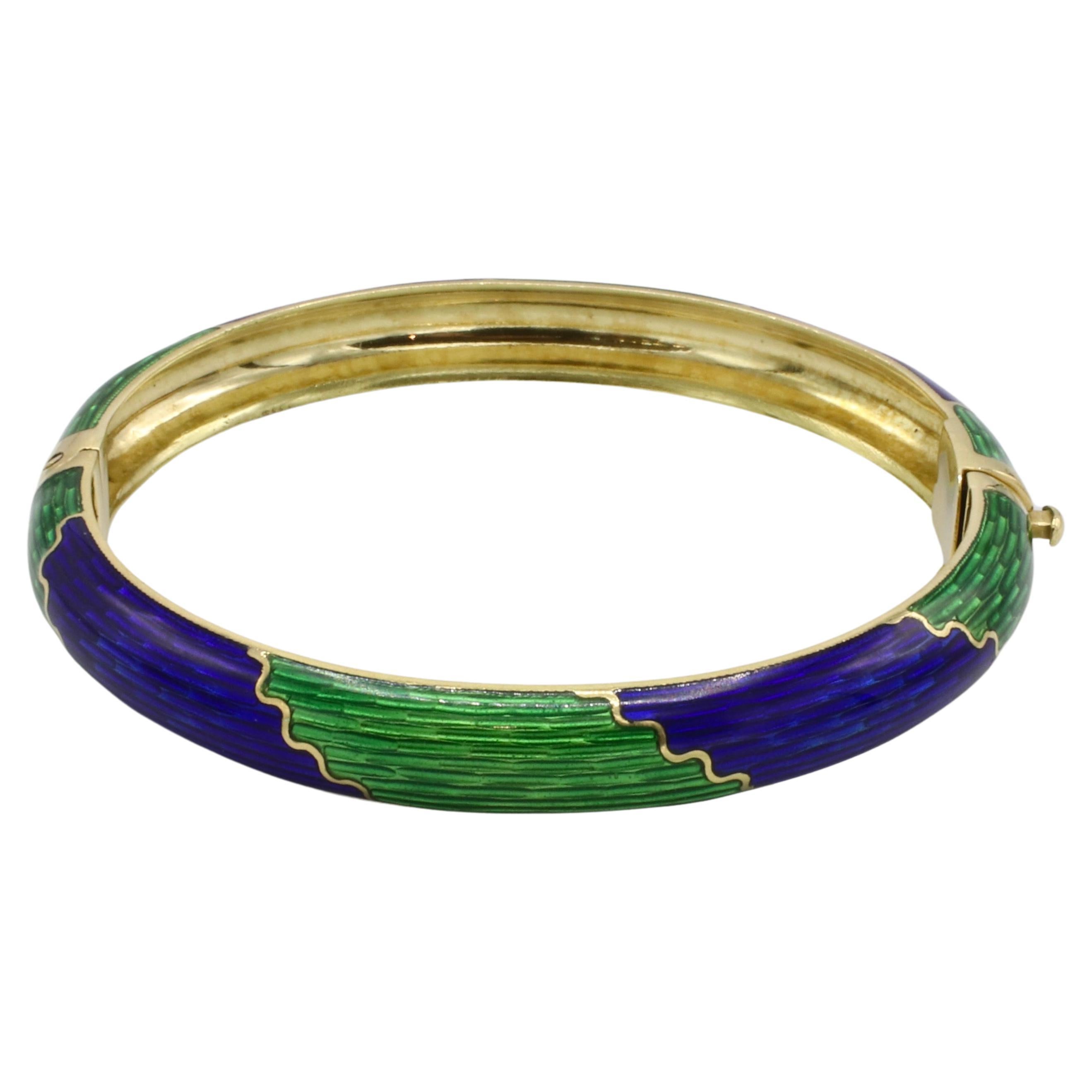 Corletto 18 Karat Yellow Gold Blue and Green Enamel Bangle Bracelet For ...