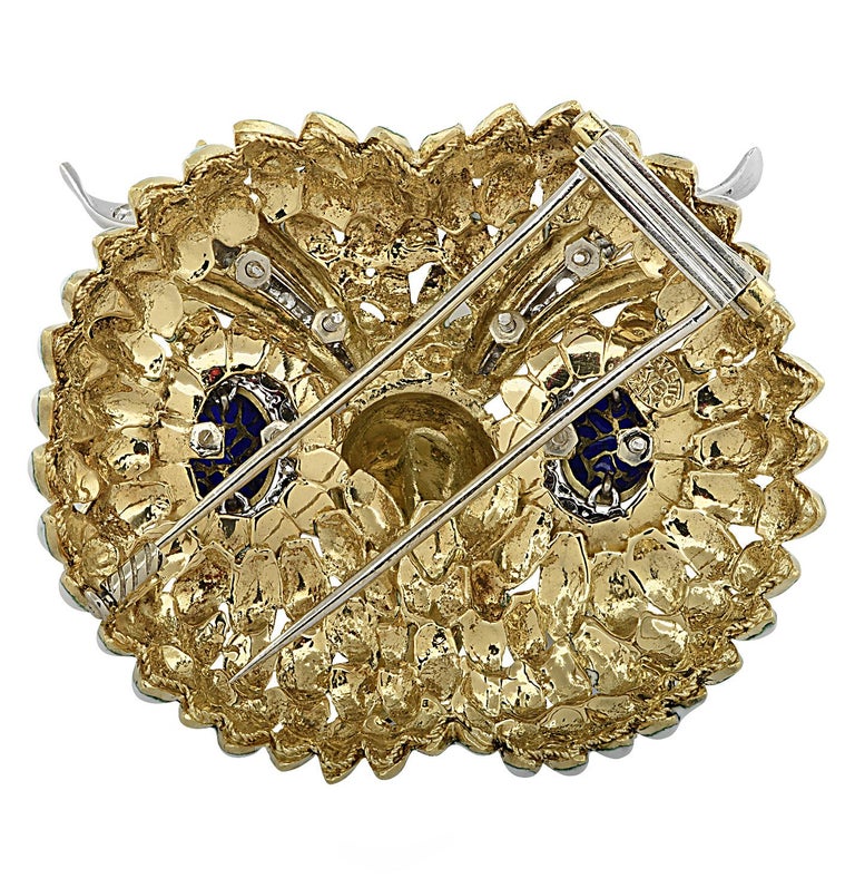 Corletto Italy Enamel and Diamond Owl Brooch Pin at 1stDibs