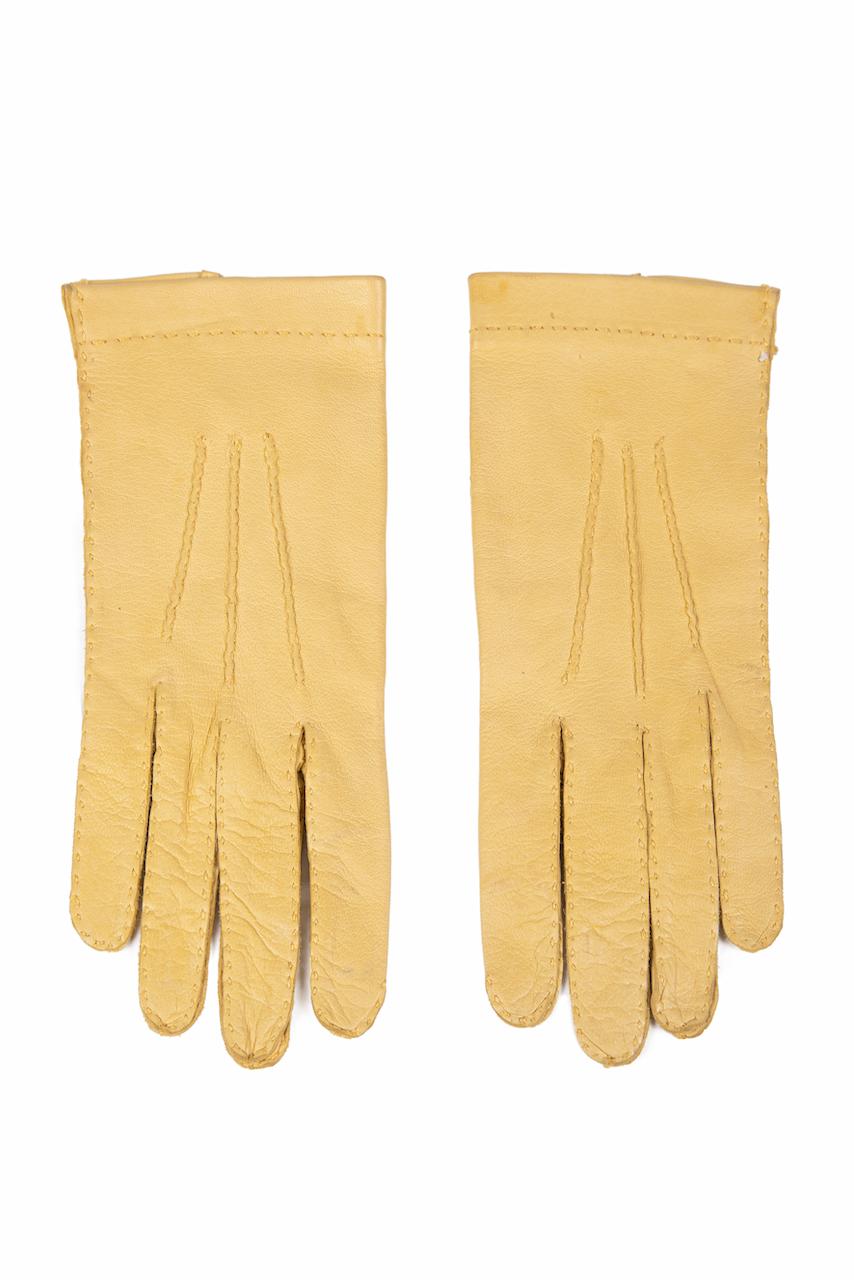 Corn Yellow Subtly Crackled Smooth Leather Gloves with Seam Detailing ...