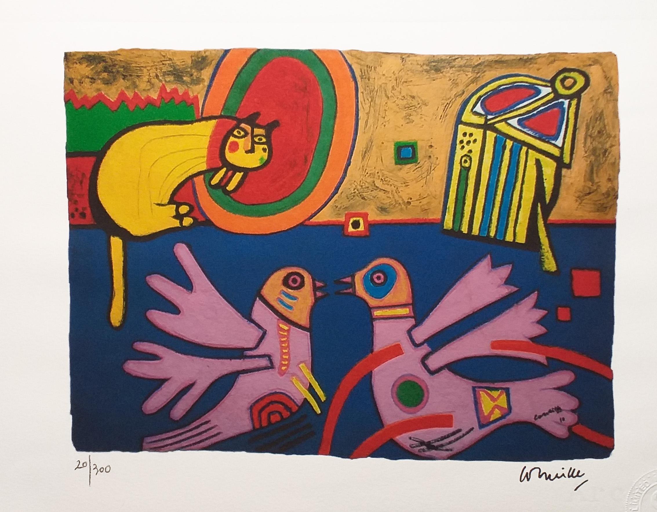 Corneille, Guillaume Cornelis van Beverloo "Deux Oiseaux Et Un Chat ...