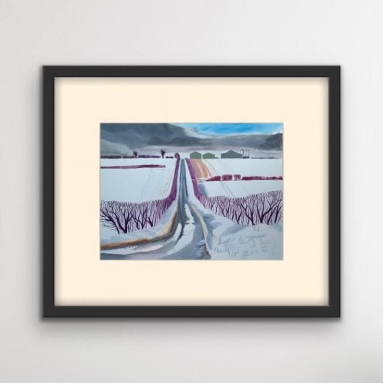 Cornelia Fitzroy - Snow Fields and Barn, Landscape drawing, Pastel ...