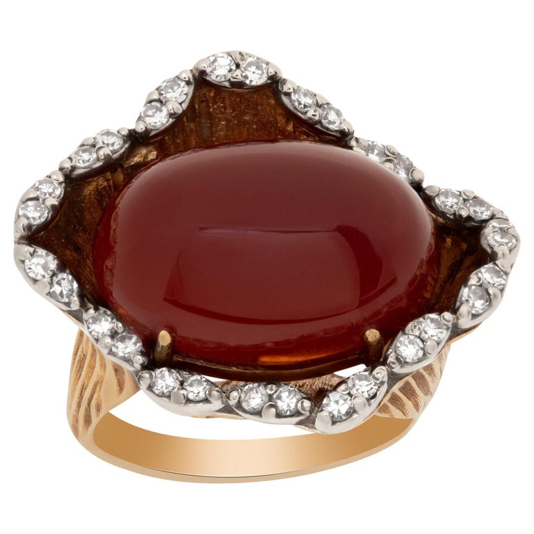 Cornelian and Diamond Ring in 14k Yellow Gold For Sale at 1stDibs