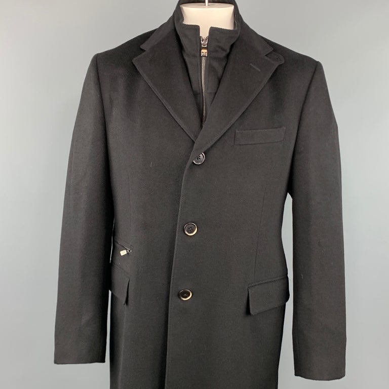 CORNELIANI ID 44 Black Solid Wool Notch Lapel Coat For Sale at 1stDibs ...