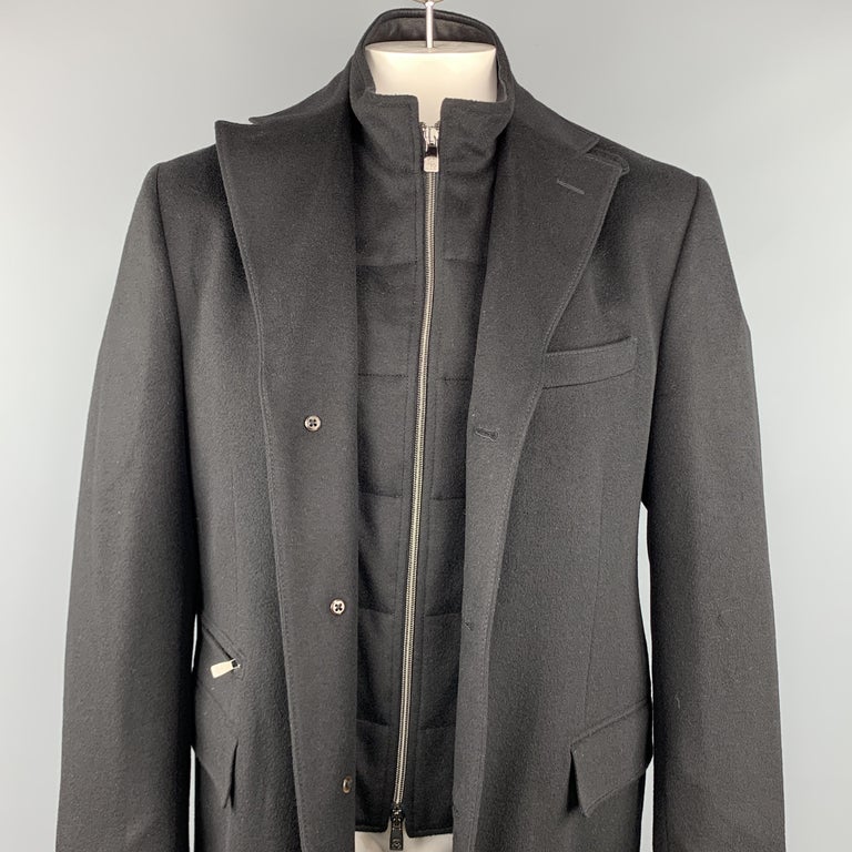 CORNELIANI ID 44 Black Solid Wool Notch Lapel Coat For Sale at 1stDibs ...