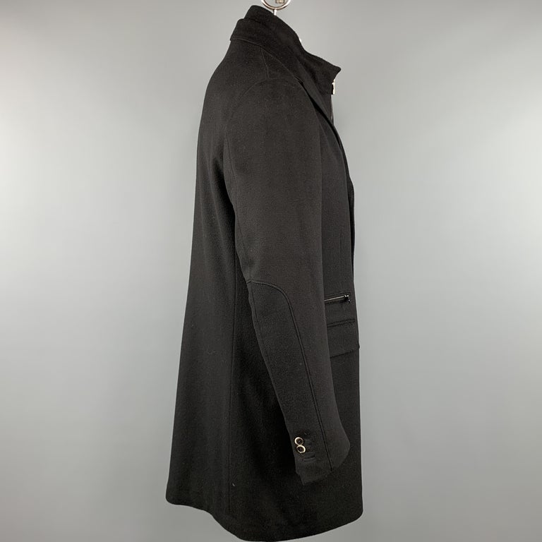 CORNELIANI ID 44 Black Solid Wool Notch Lapel Coat For Sale at 1stDibs ...